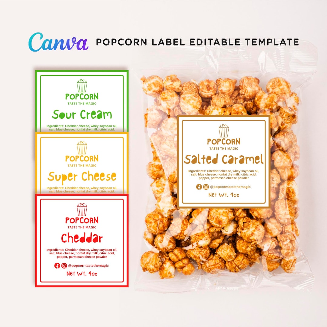 Printable Square Labels Popcorn Labels, Popcorn Logo, Popcorn Business ...