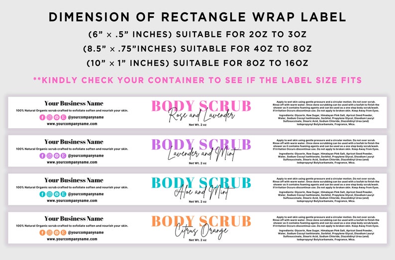 Printable Bath Body Scrub Label for Low Profile Jars, Small Jar Sugar ...