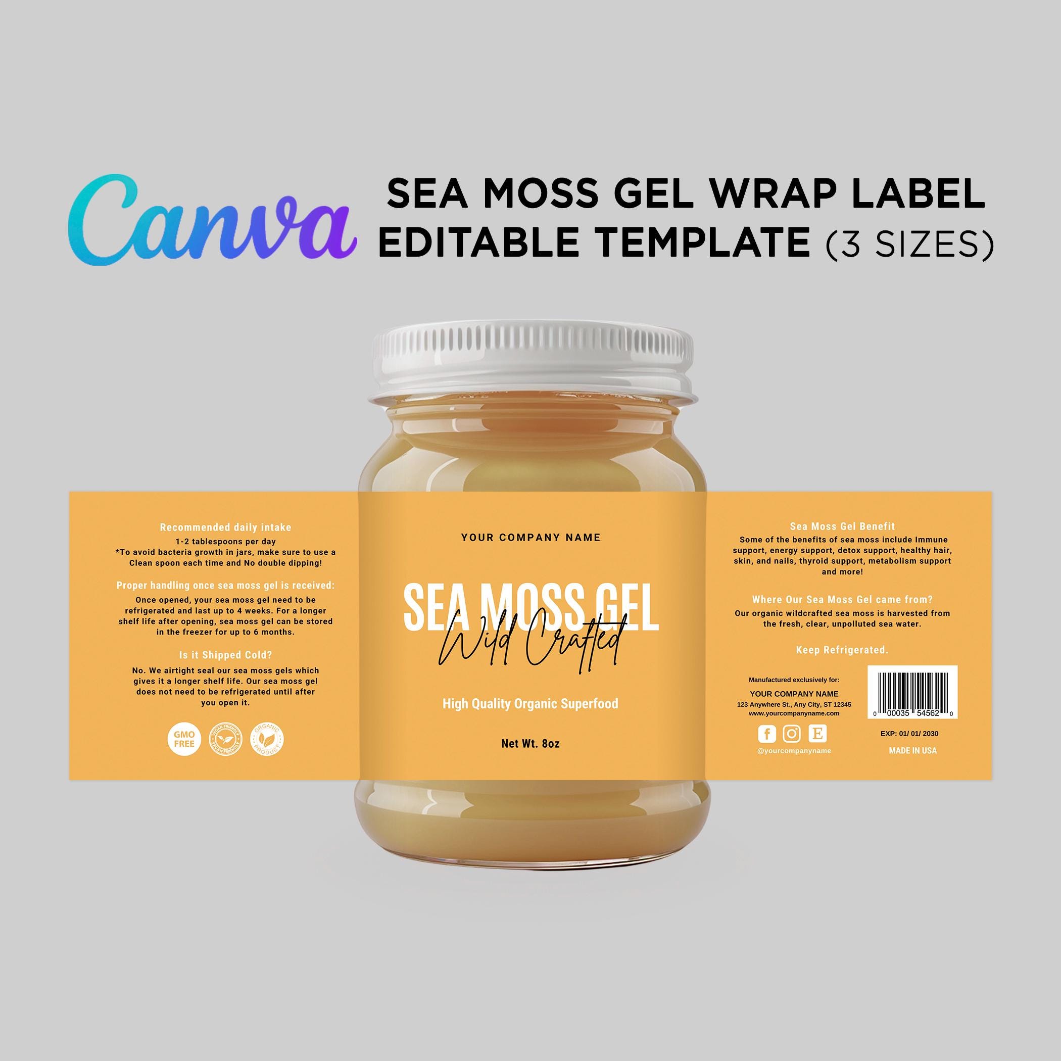 Editable Sea Moss Gel Label, Sea Moss Jar Wrap Label, Sea Moss ...