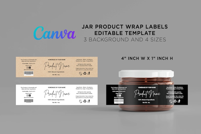 Printable Jar Label Wrap Around Stickers, Mason Jar Labels, Container ...