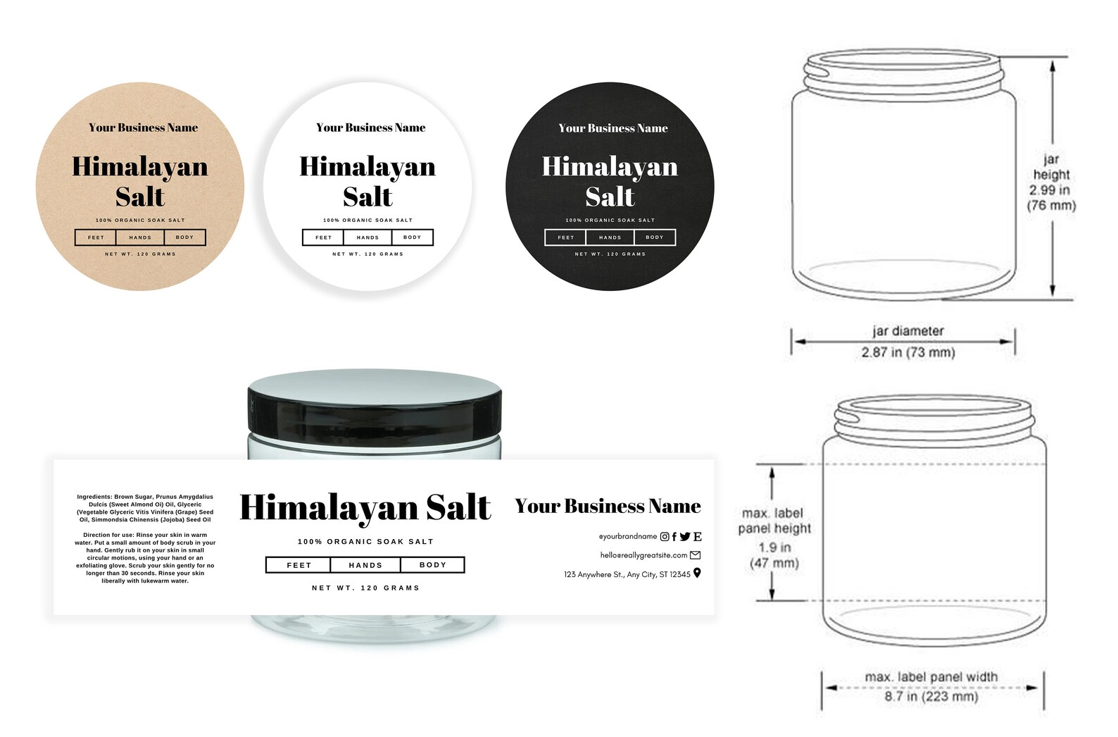 Small Jar Printable Scrub Label Sticker, Himalayan Salt Label, Body ...