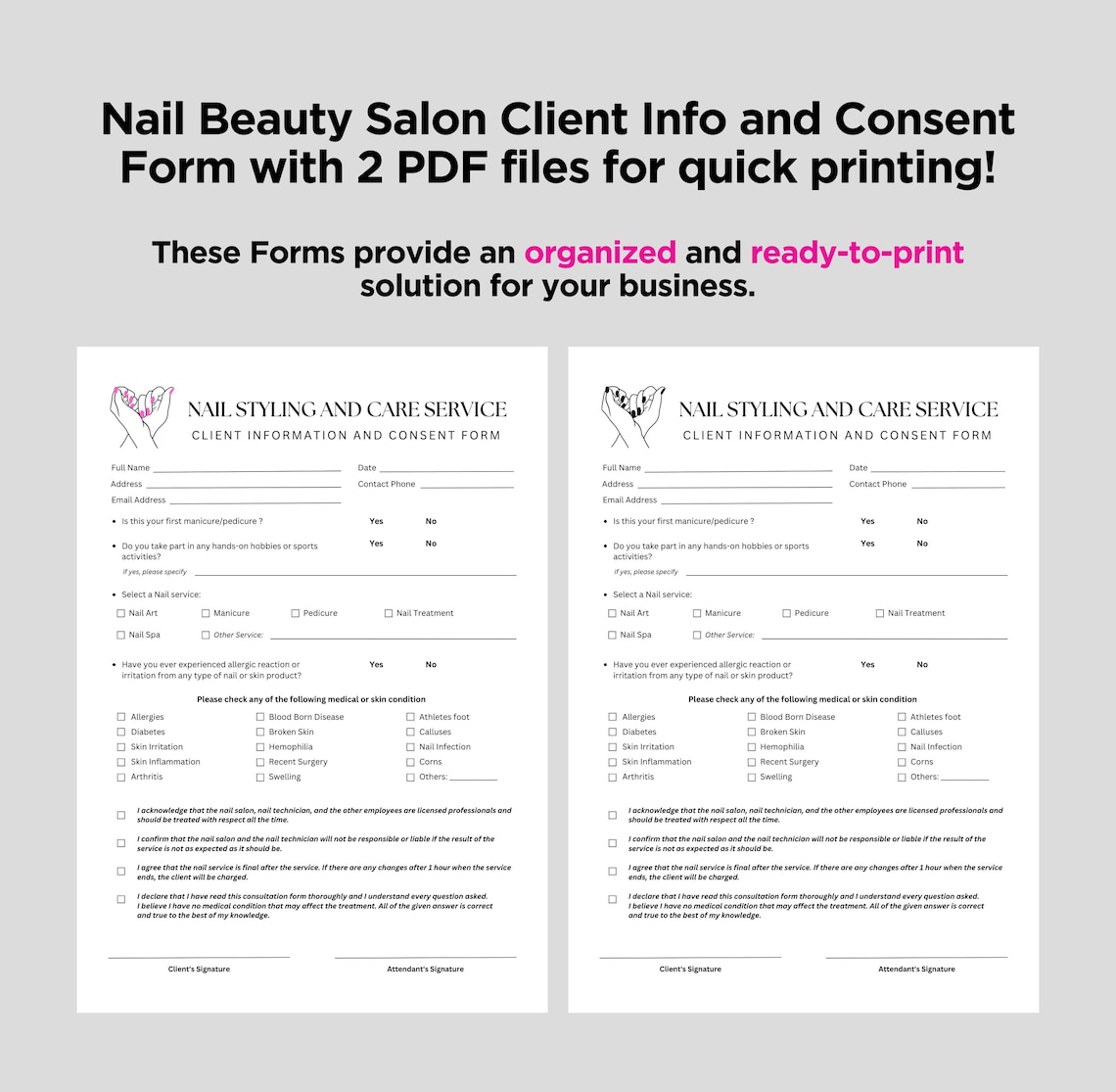 Printable Nail Consent Form, Nail Business Forms, Nail Salon Client ...