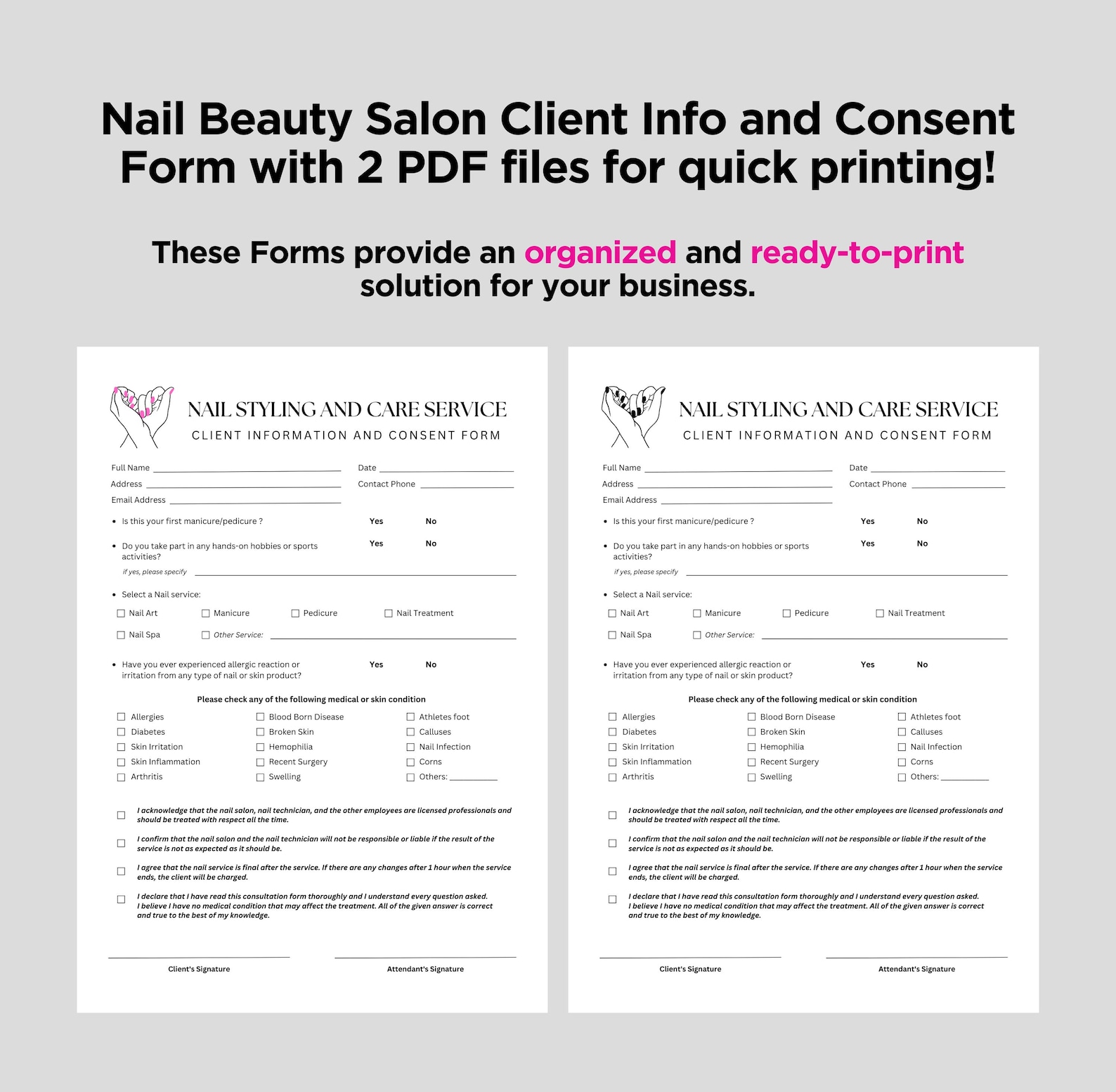 Printable Nail Consent Form, Nail Business Forms, Nail Salon Client ...