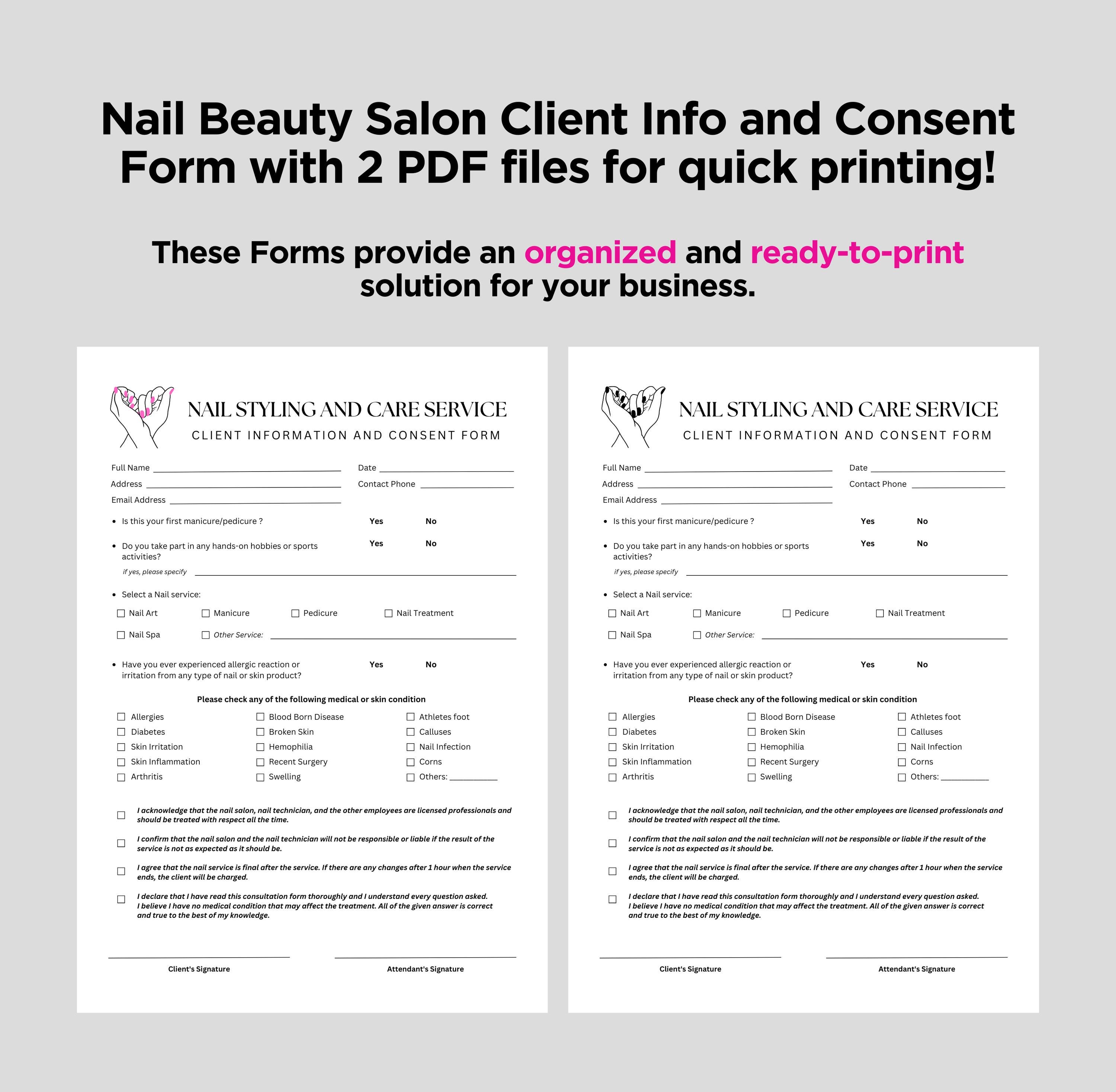 Printable Nail Consent Form, Nail Business Forms, Nail Salon Client ...
