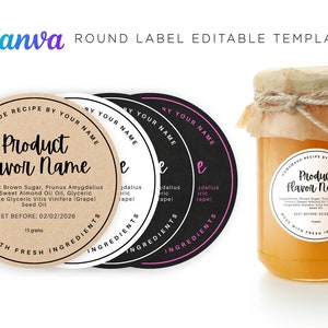 Editable Round Label for Canning Jar, Round Labels for Jams, Round ...