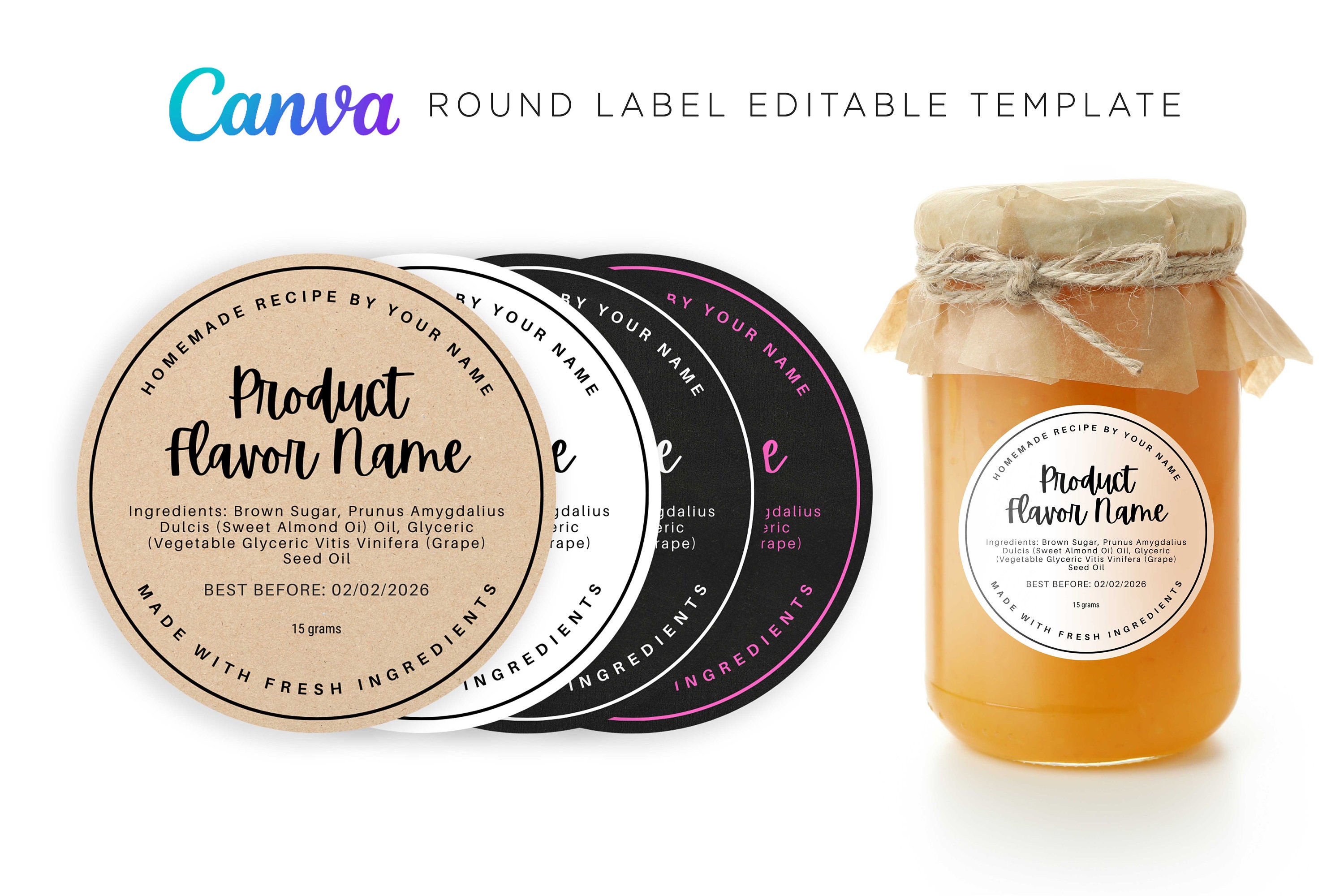 Editable Round Label for Canning Jar, Round Labels for Jams, Round ...