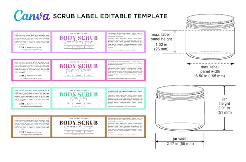 Bath Body Scrub Wrap Label Designs Sugar Scrub Labels Soak Etsy