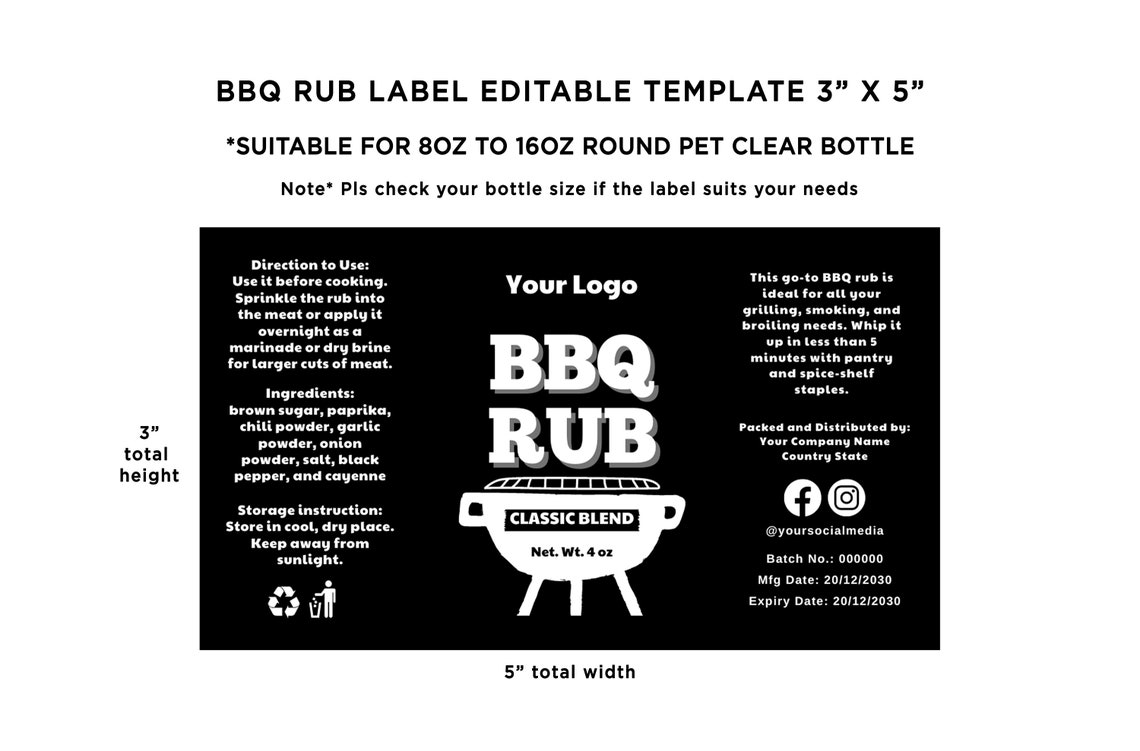 BBQ Rub Label, BBQ Spice Labels, BBQ Labels, Barbeque Rub, Spice Labels ...