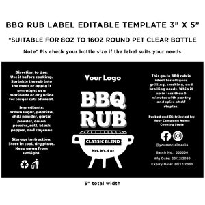 BBQ Rub Label, BBQ Spice Labels, BBQ Labels, Barbeque Rub, Spice Labels ...