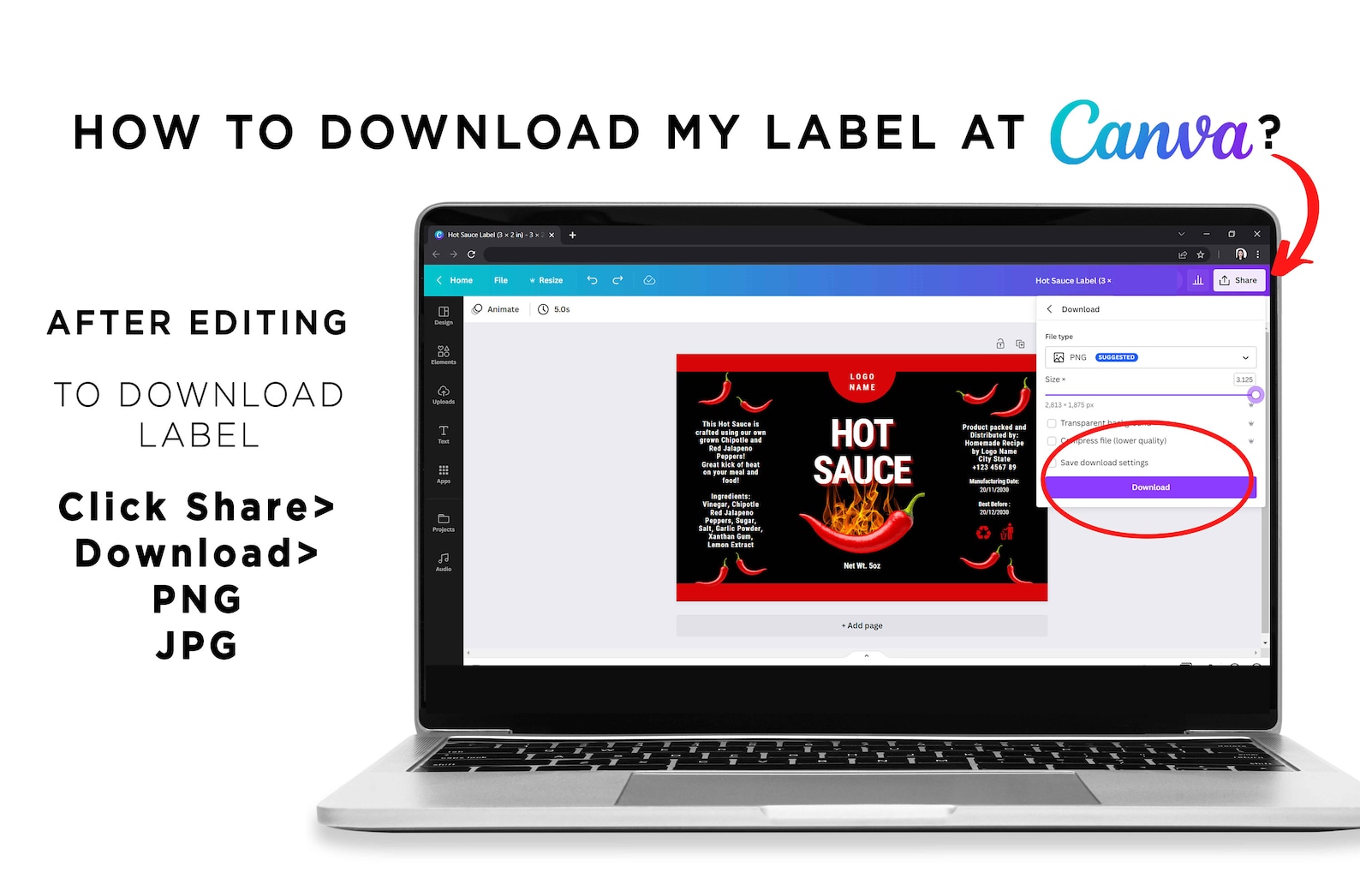 Printable Hot Sauce Label, Hot Sauce Bottle Design, Hot Sauce 5oz ...