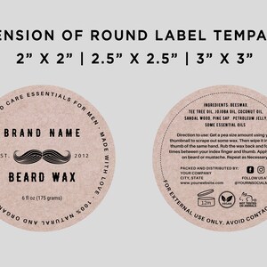 Beard Wax Label Design, Beard Balm Round Label Sticker, Balm Tin Can ...