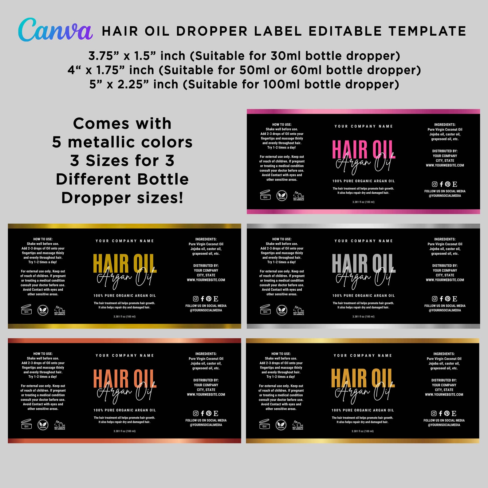 Dropper Oil Label, Hair Oil Labels, Hair Growth Oil, Dropper Bottle ...
