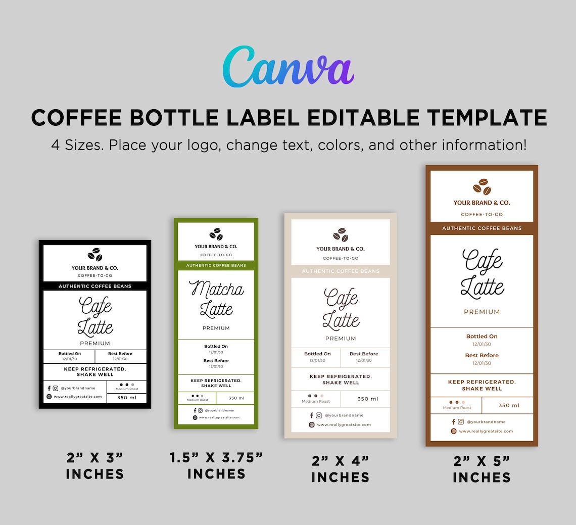 Premium Coffee Bottle Labels, Iced Coffee Labels, Cafe Latte Drink ...