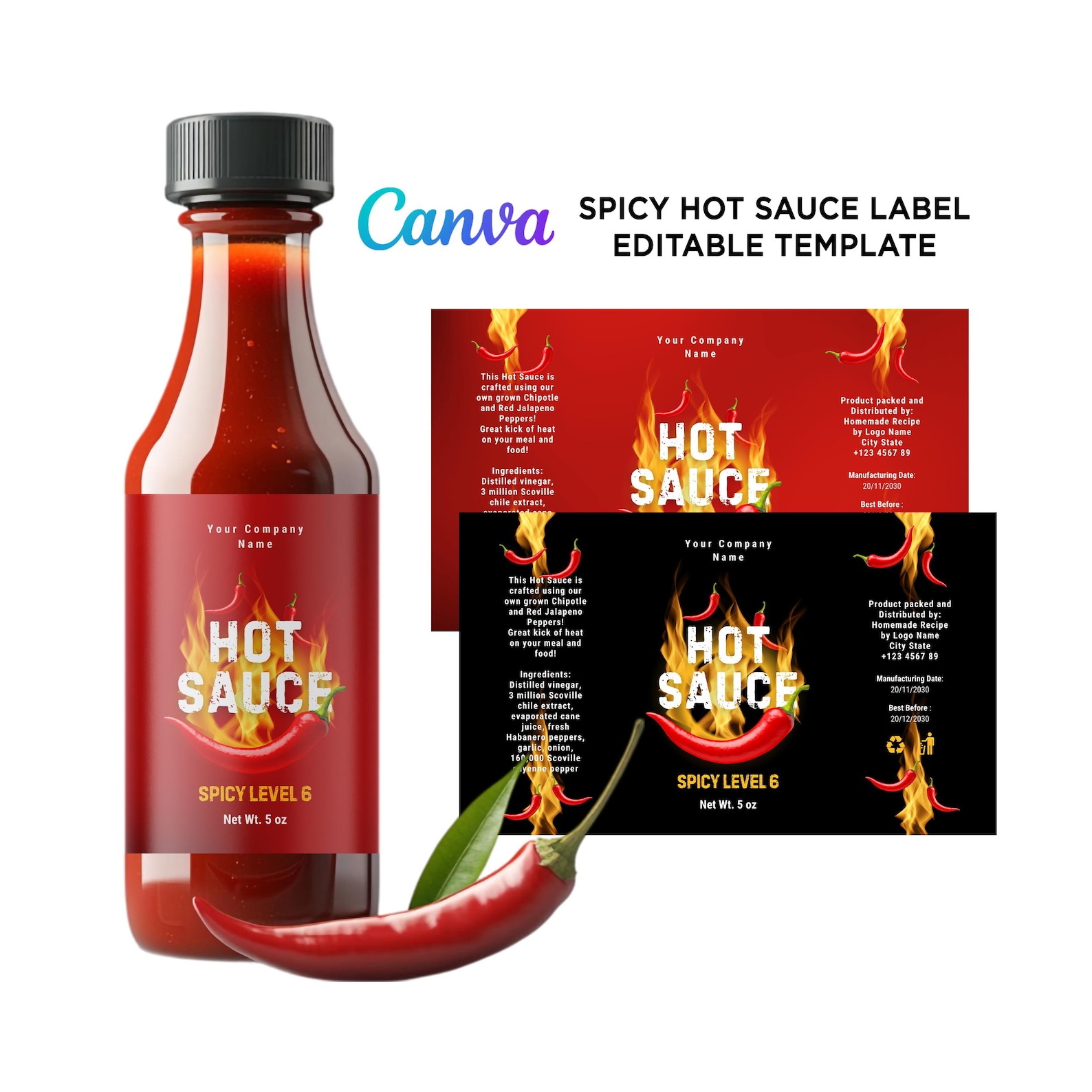 Spicy Hot Sauce Label Template: Editable Canva Design - Etsy
