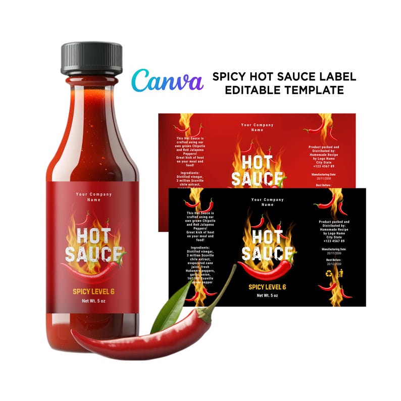 Spicy Hot Sauce Label Template: Editable Canva Design - Etsy