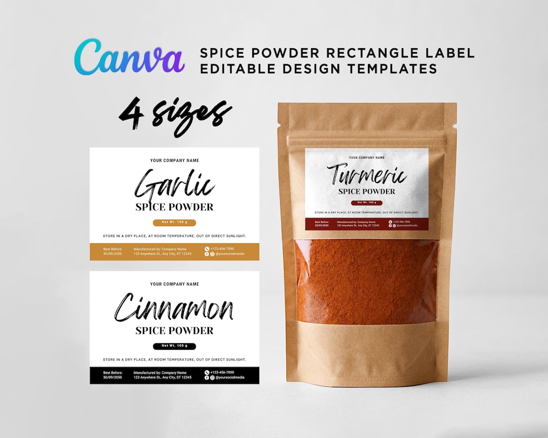 Spice Powder Labels Pouch Packaging, Printable Seasoning Powder Pouch ...
