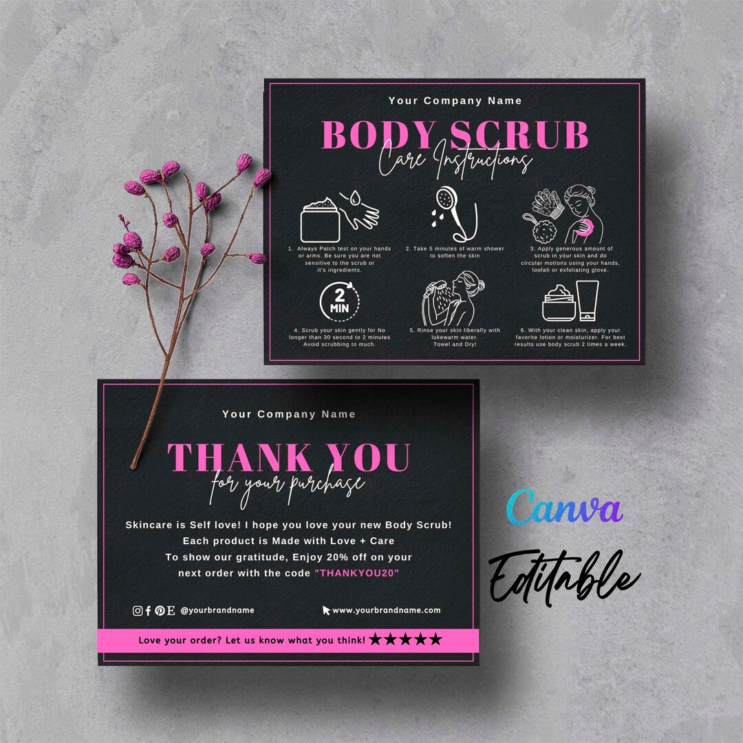 Body Scrub Care Card Body Scrub Application Guide How to Use - Etsy