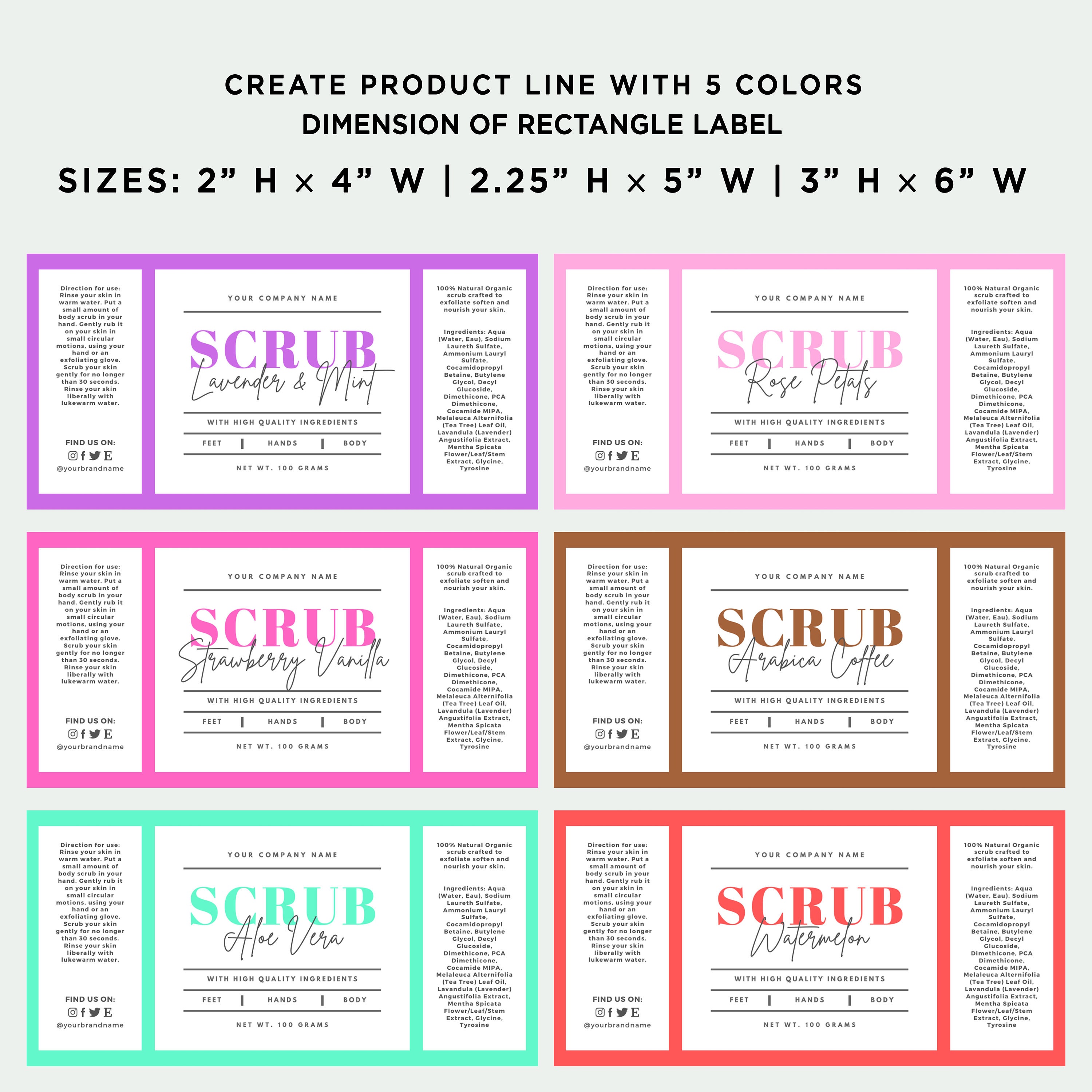 Scrub Wrap Labels, Body Scrub Label Stickers, Bath Scrub Design Labels ...