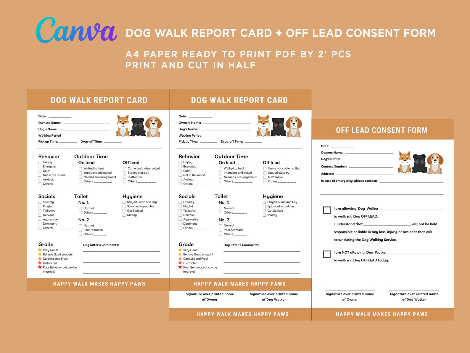Printable Dog Walking Report Card, Dog Walk Service Report Card, Dog ...