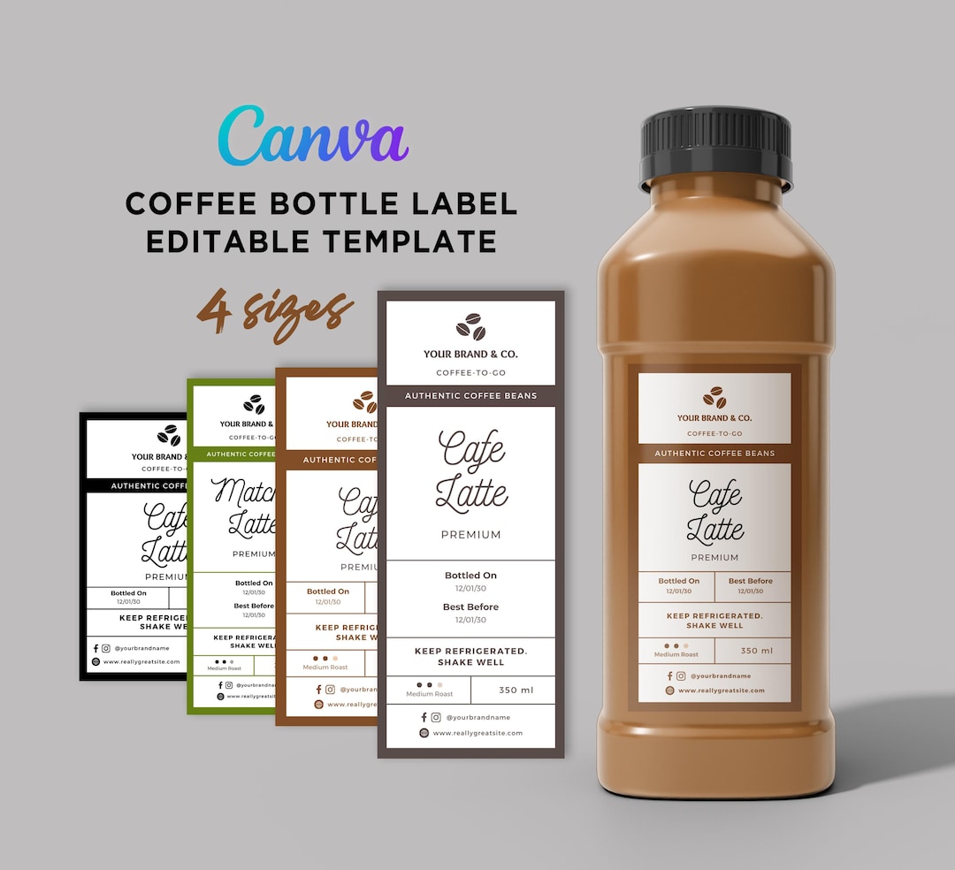 Premium Coffee Bottle Labels, Iced Coffee Labels, Cafe Latte Drink ...