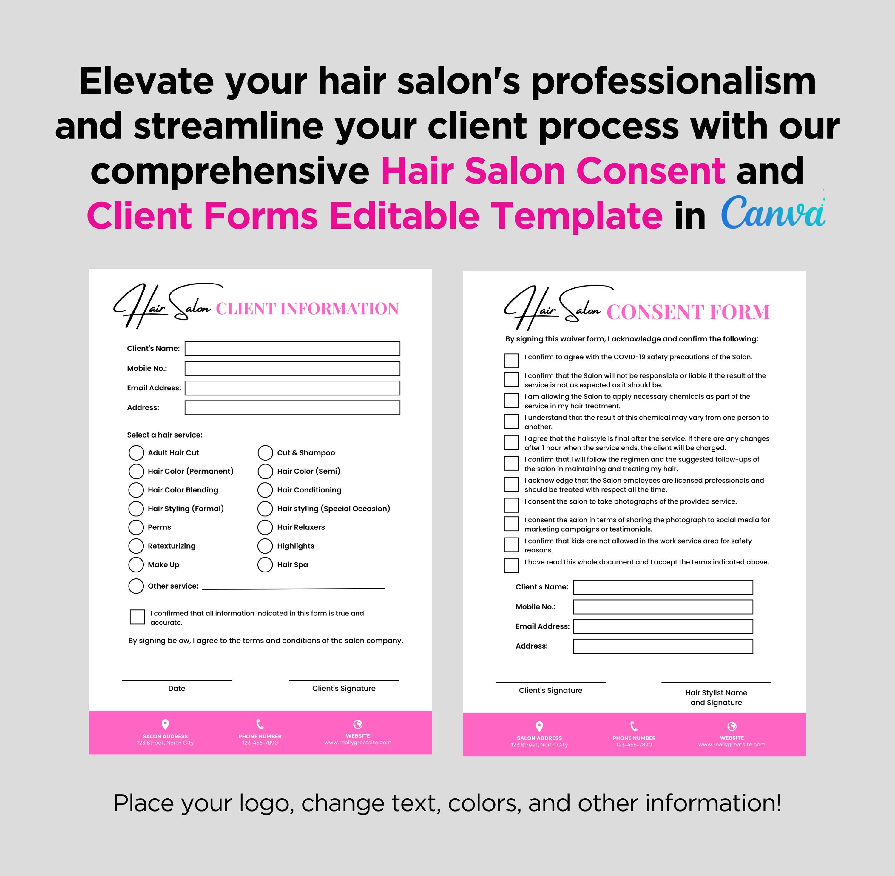 Printable Hair Salon Consent Form, Hair Salon Service Form, Hair Salon Client Information Form ...