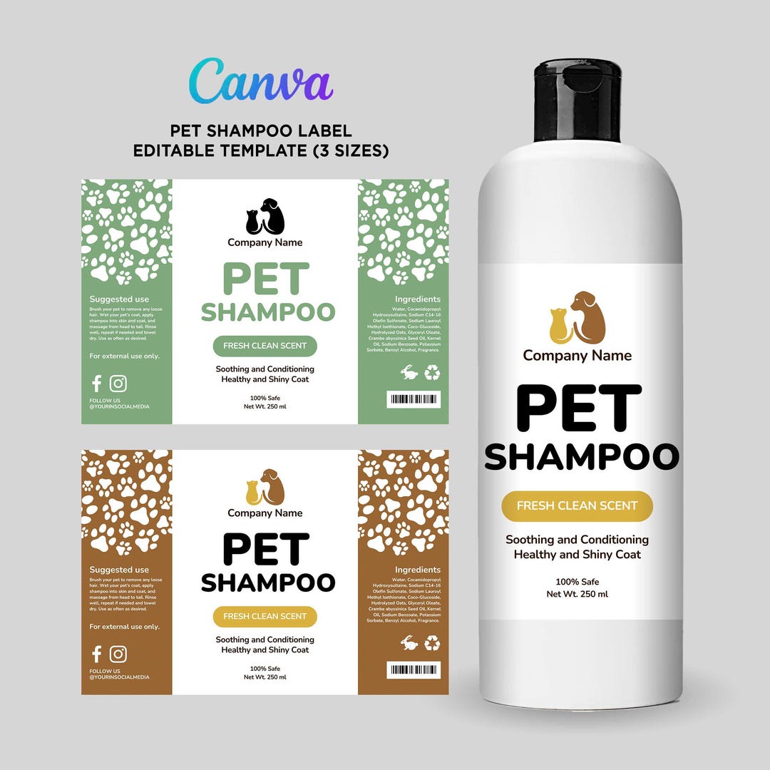 Printable Pet Shampoo Label, Dog Shampoo Label, Cat Shampoo Bottle ...