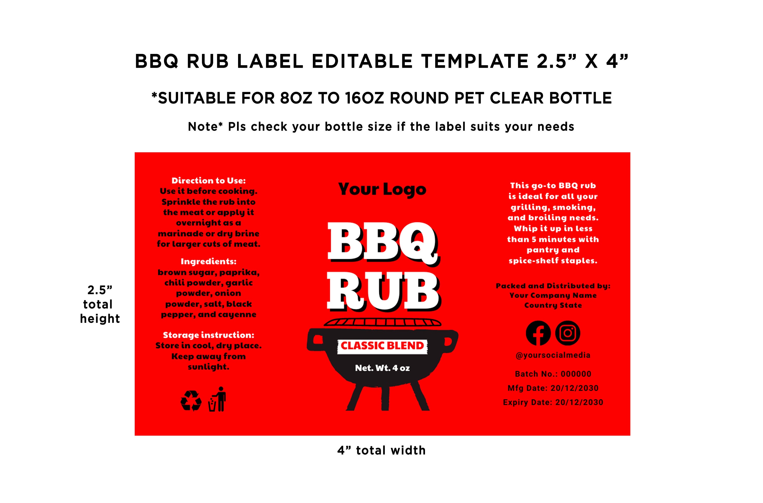 BBQ Rub Label, BBQ Spice Labels, BBQ Labels, Barbeque Rub, Spice Labels ...