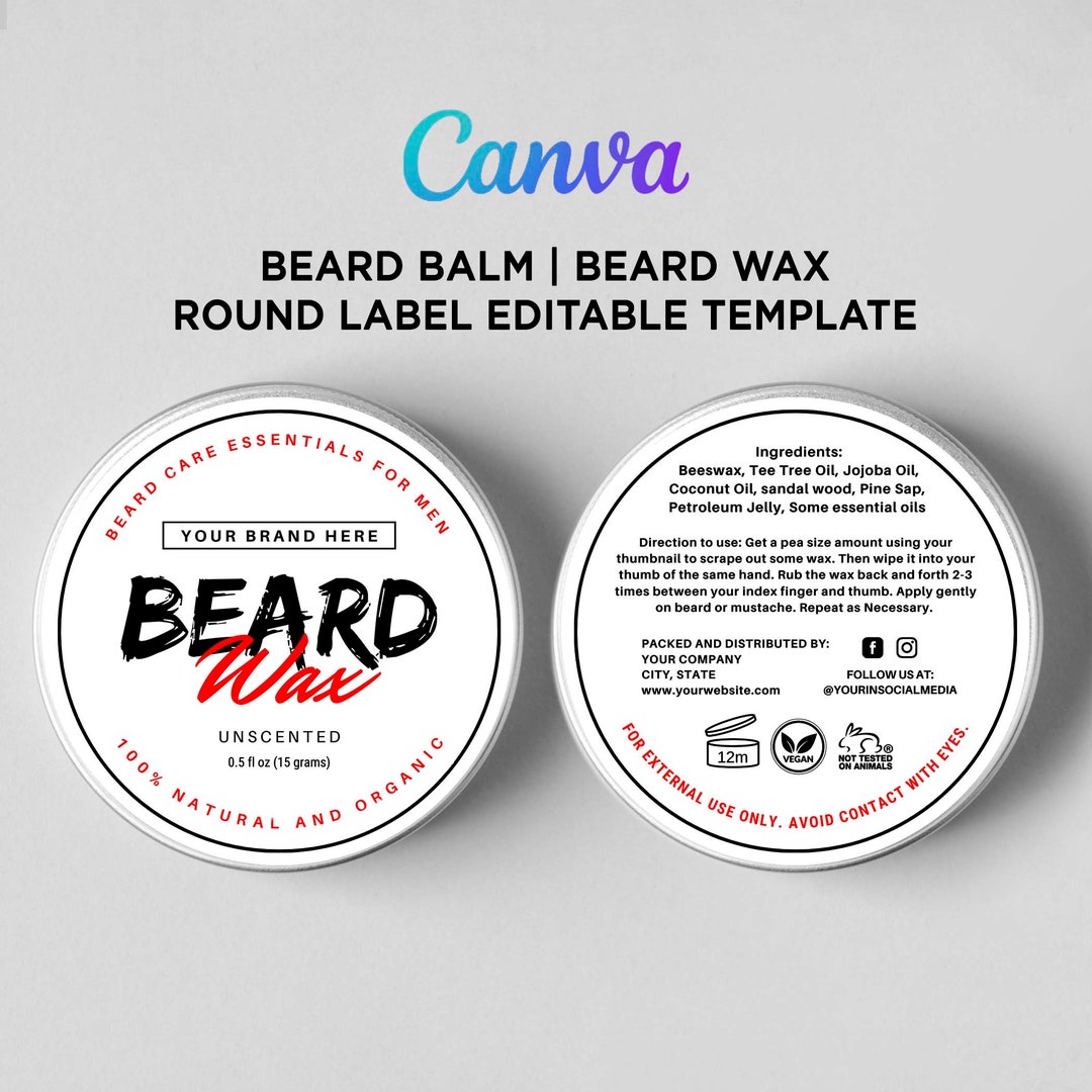 Beard Wax Labels, Beard Care Labels, Beard Balm Labels, Beard Balm Tin ...