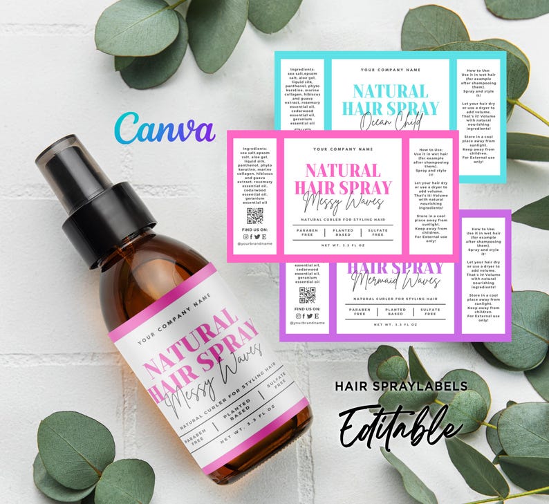 Template for Hair Spray Labels, Hair Spray Bottle Design, Hair Care ...