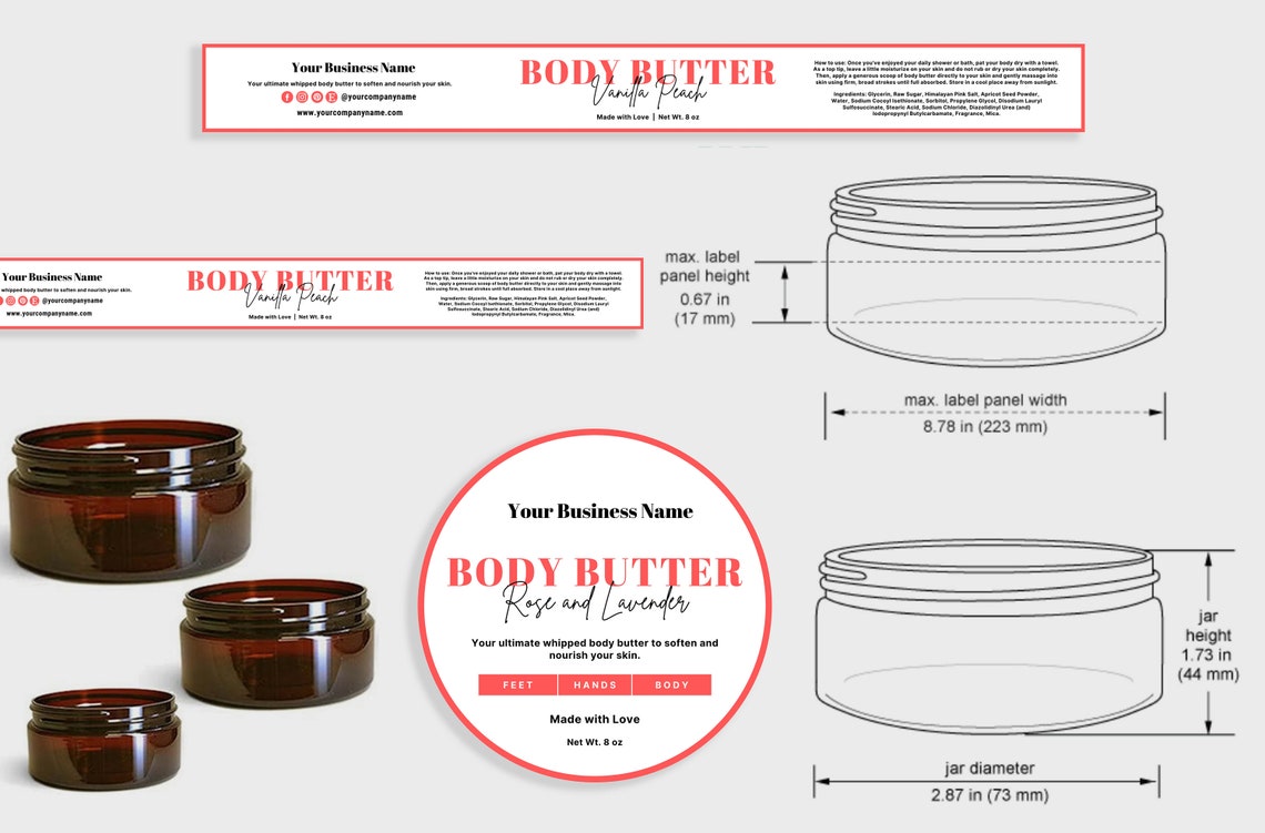 Printable Whipped Body Butter Label for Low Profile Jars - Etsy