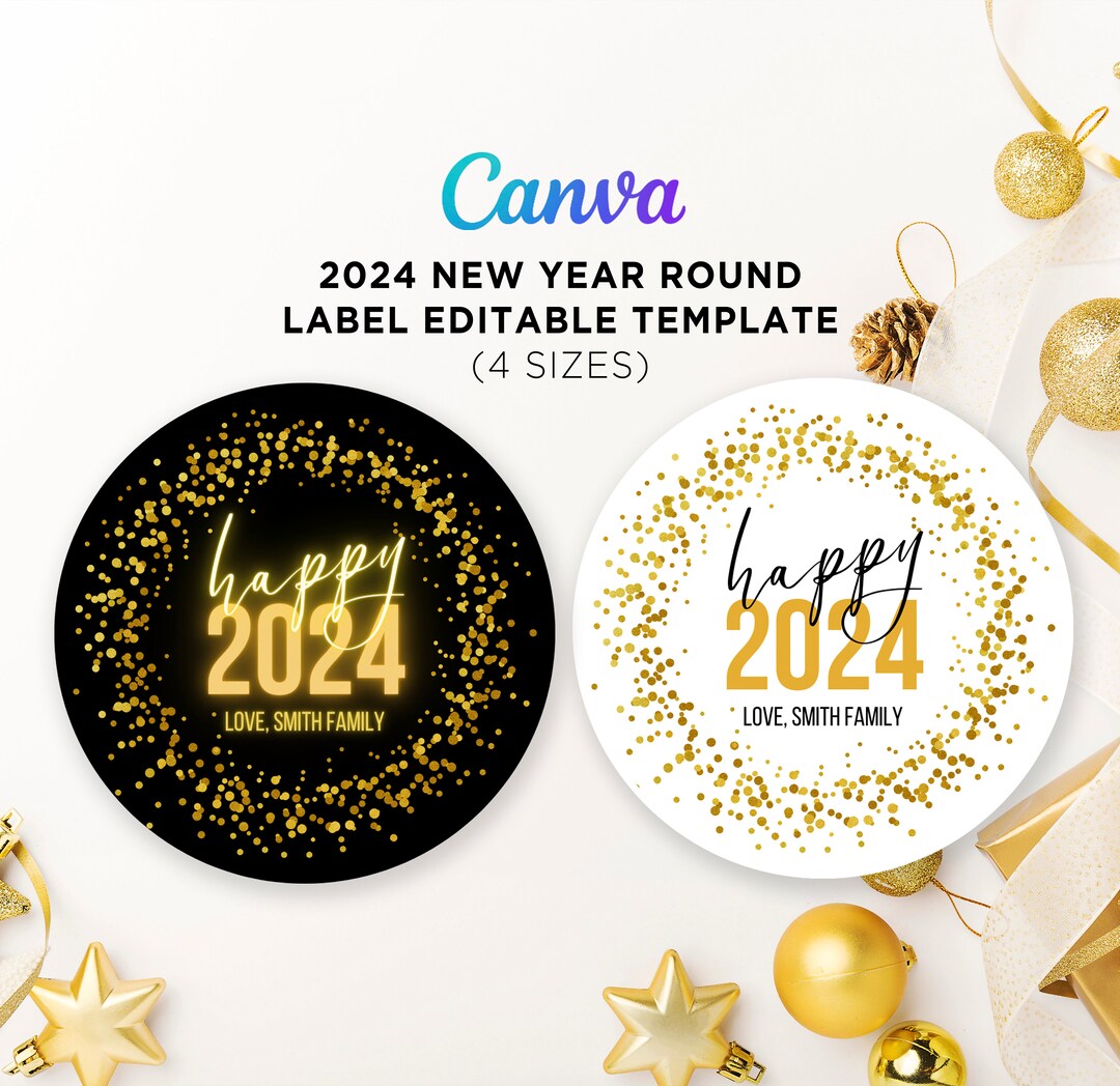 Happy 2024 Round Labels, Happy New Year Round Tags, 2024 Label Design ...