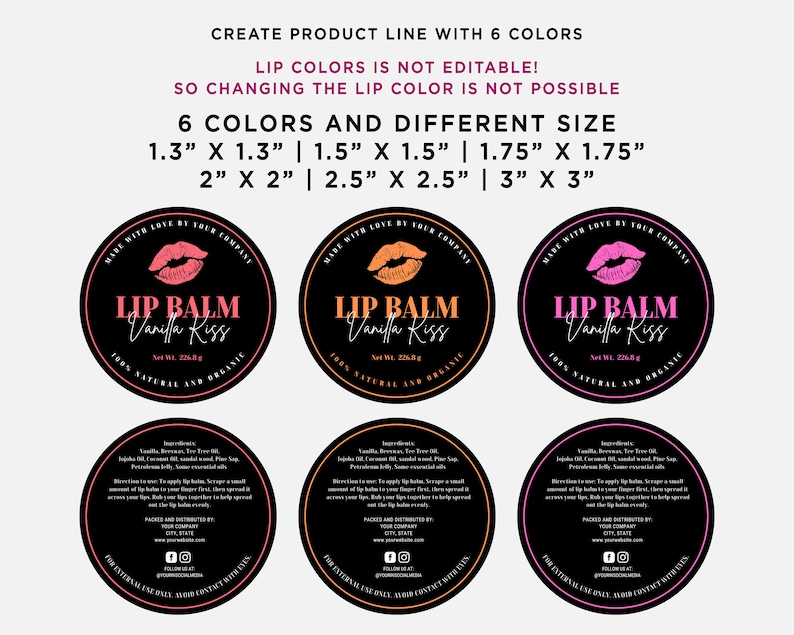 Printable Lip Balm Round Label Sticker, Lip Balm Black Label, Lip Balm ...