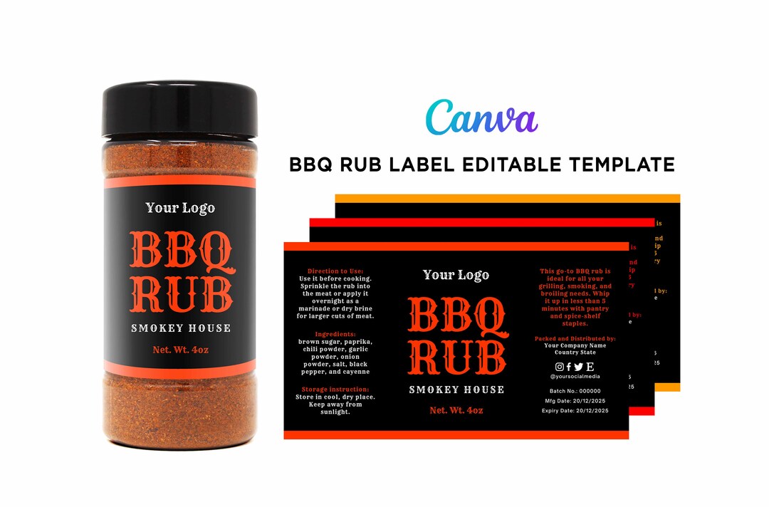 BBQ Rub Wrap Label Design, Barbeque Rub 8oz, 6oz, 4oz Spice Jar Clear ...