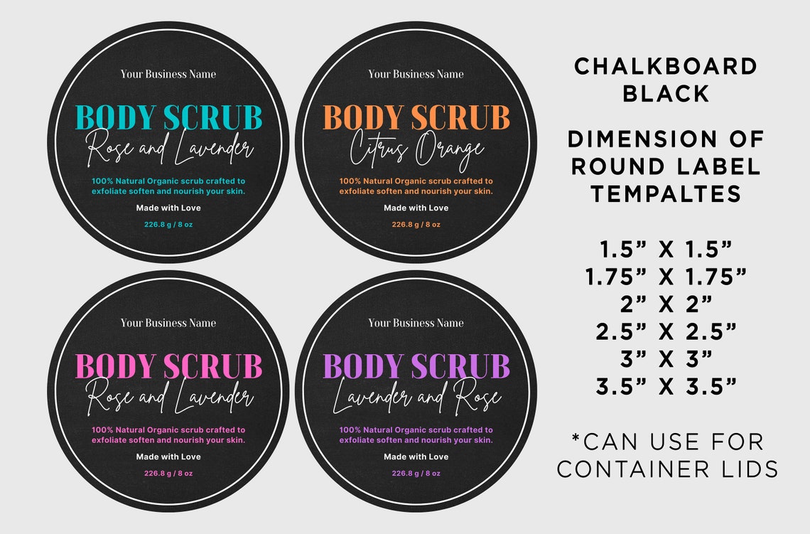 Printable Bath Body Scrub Labels for Low Profile Jars, Small Jar, Sugar ...