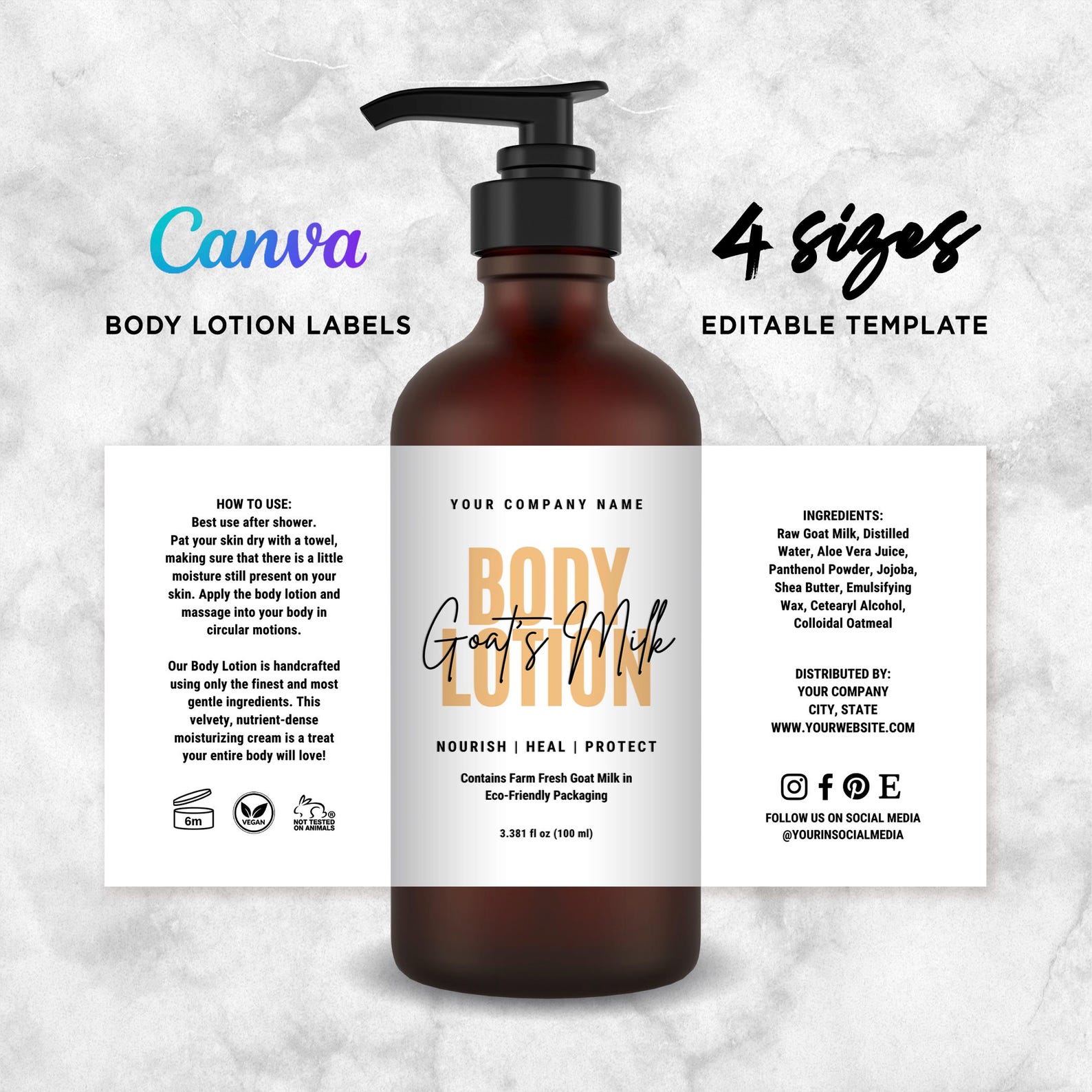 Body Lotion Bottle Labels Design, Lotion Label Template, Handmade ...