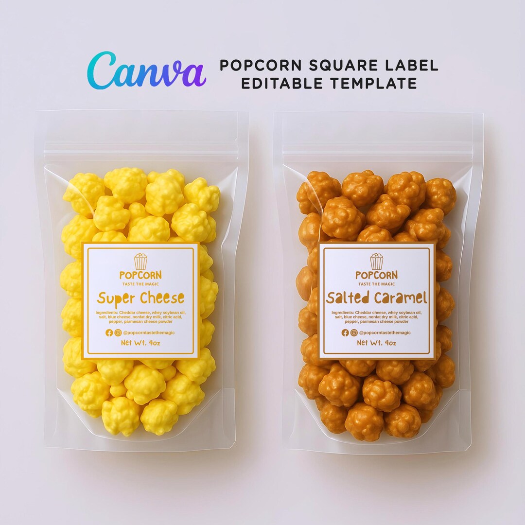 Printable Square Labels Popcorn Labels, Popcorn Logo, Popcorn Business ...