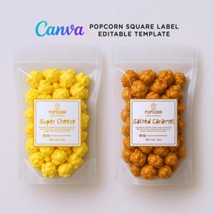 Printable Square Labels Popcorn Labels, Popcorn Logo, Popcorn Business ...