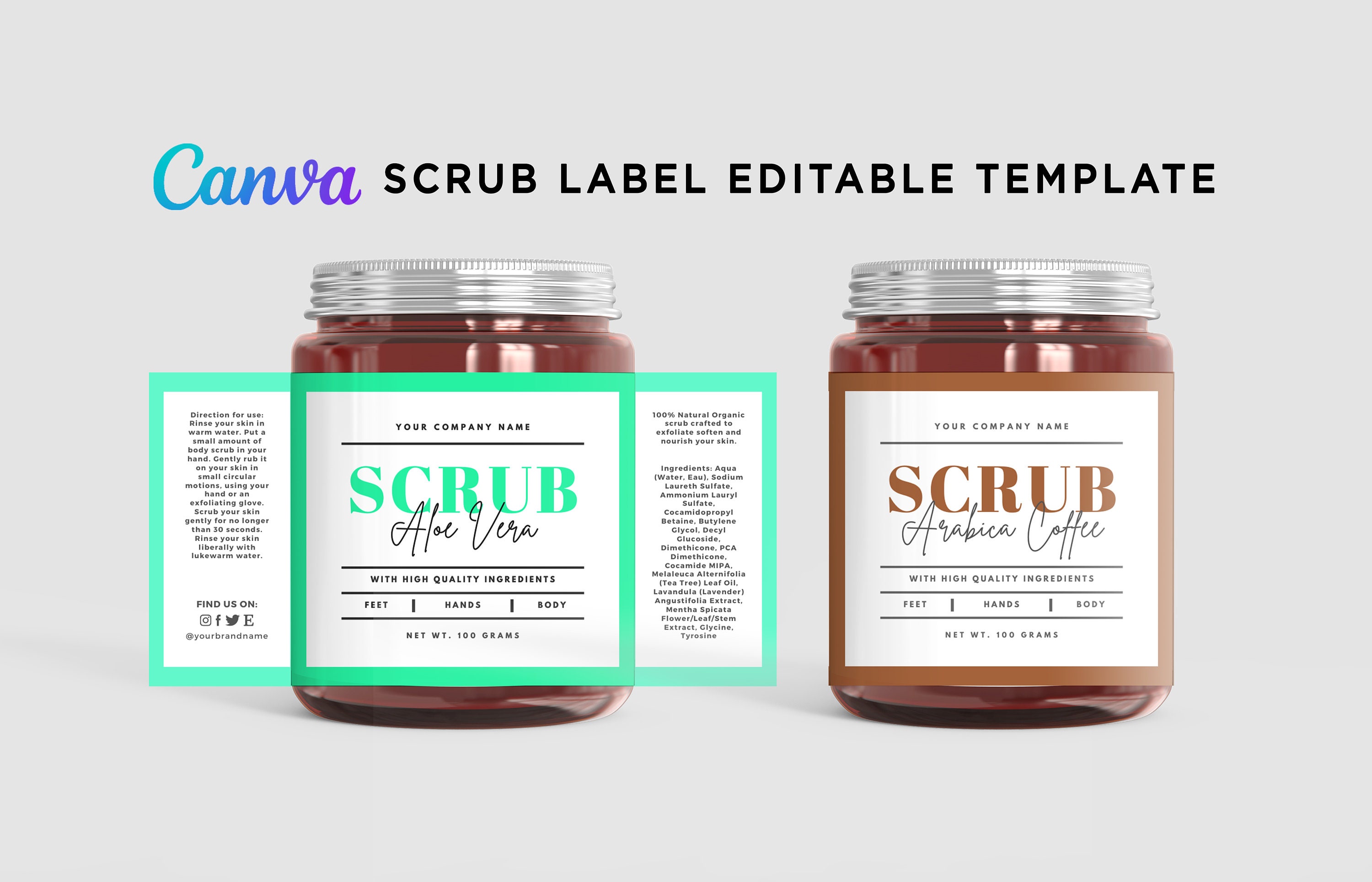 Scrub Wrap Labels, Body Scrub Label Stickers, Bath Scrub Design Labels ...
