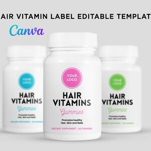 Hair Vitamin Labels, Collagen Gummies Label, Hair Supplement Labels ...
