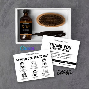 Editable Beard Oil Care Card, Beard Kit Gift Set Card, How to Use Beard ...