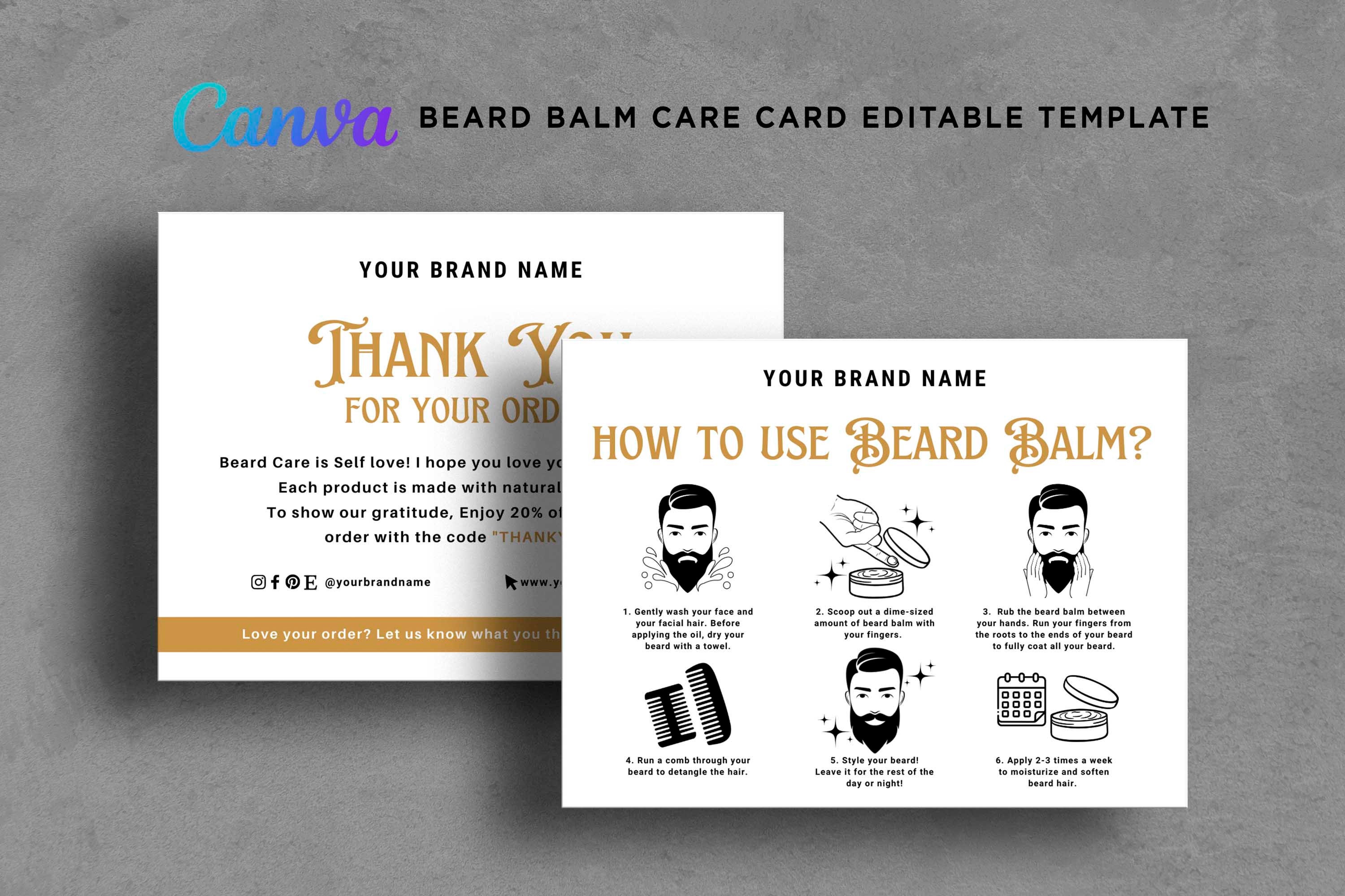Beard Balm Care Card, Beard Wax Care Card, How to Use Beard Balm, Beard ...