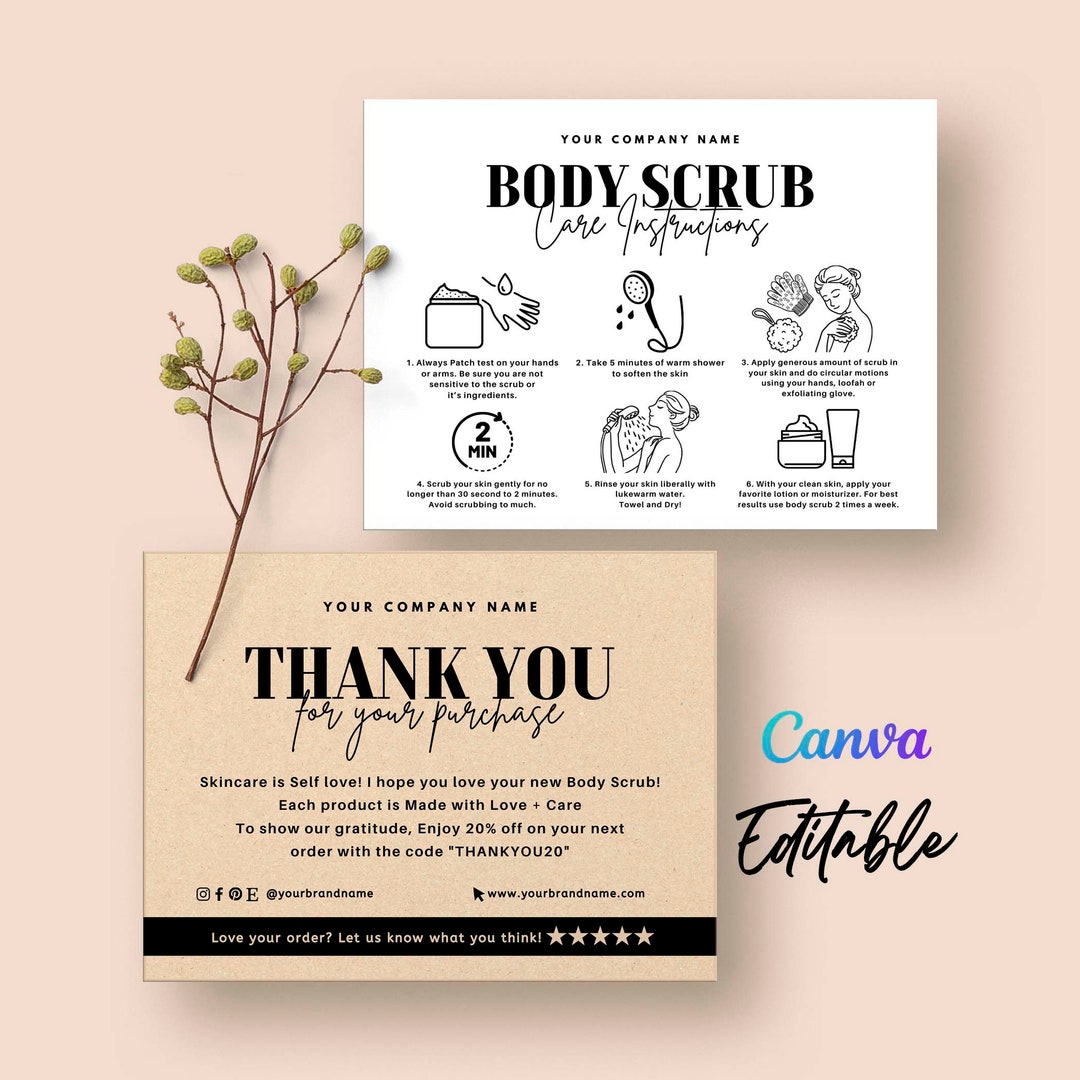 Body Scrub Card Bath Scrub Care Instruction How to Use Bath - Etsy