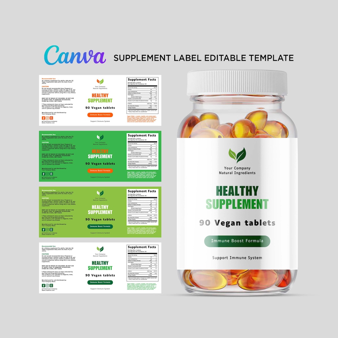Supplement Bottle Labels, Supplement Labels, Vitamin Labels, Vegan ...