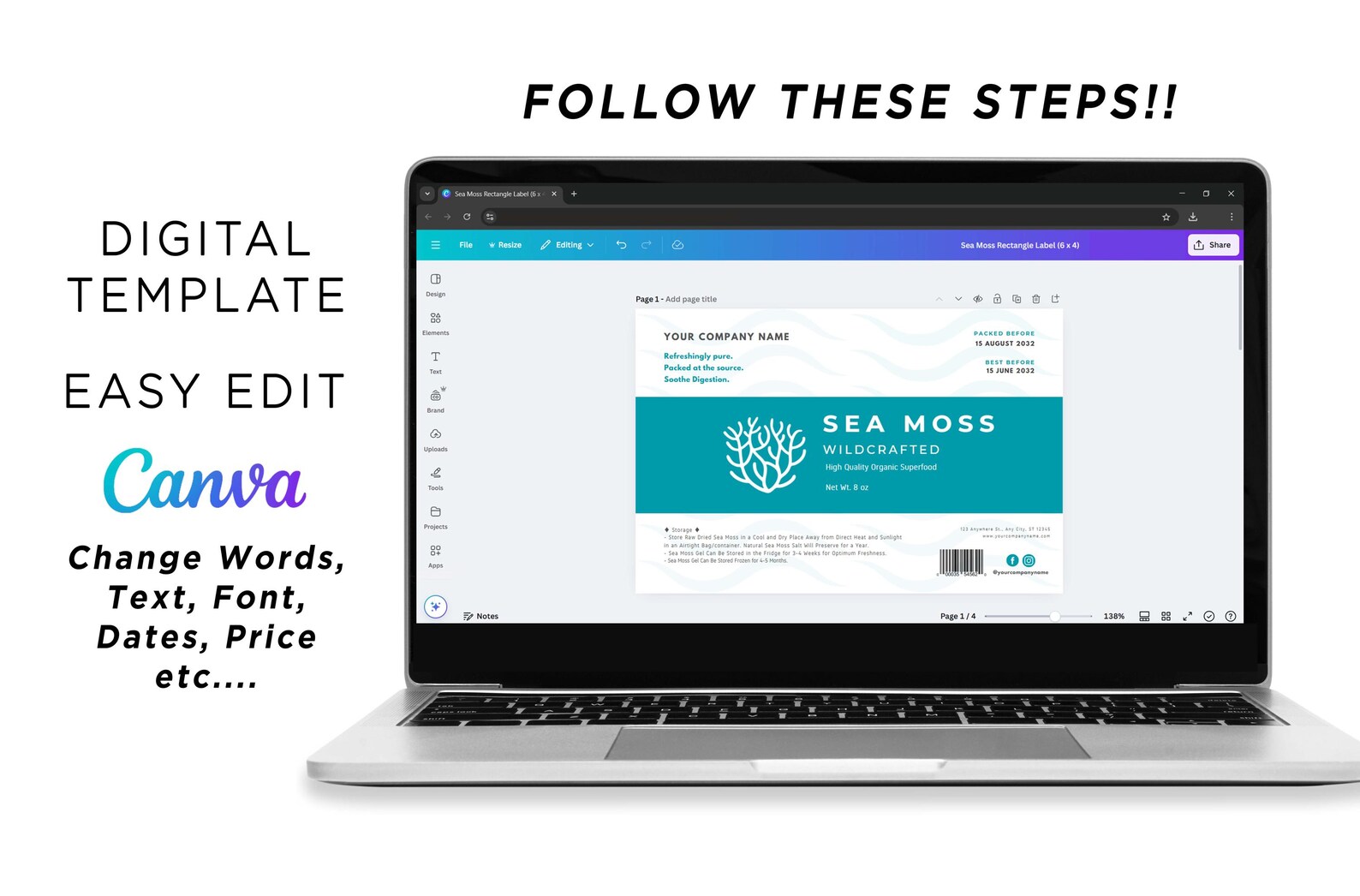 Sea Moss Label Template: Editable Canva Design (digital Download) - Etsy