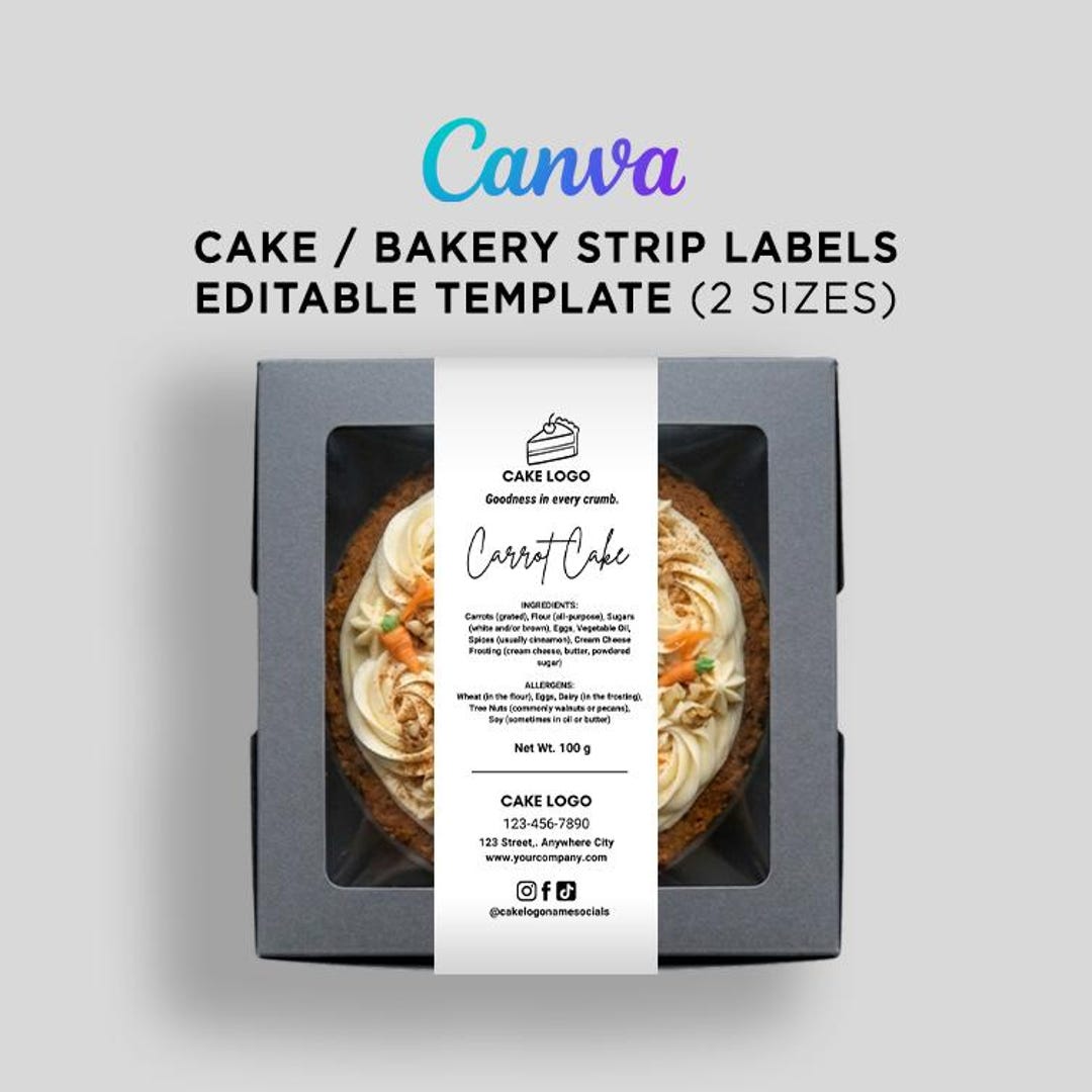 Bakery Strip Labels Template for Cakes and Cupcakes, Editable Canva ...
