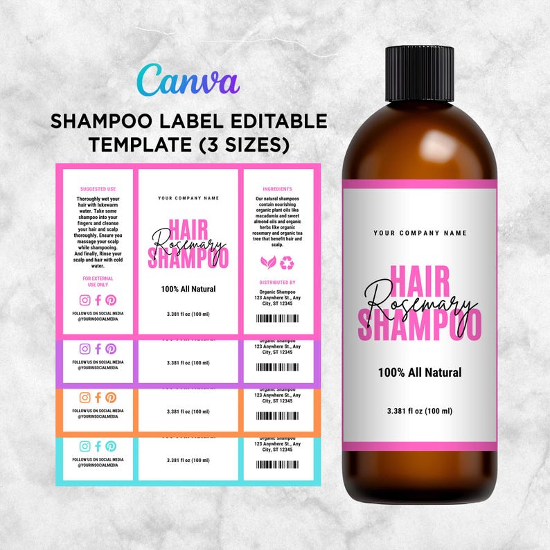 Bottle Shampoo Label Template Canva, DIY Shampoo and Conditioner Label ...