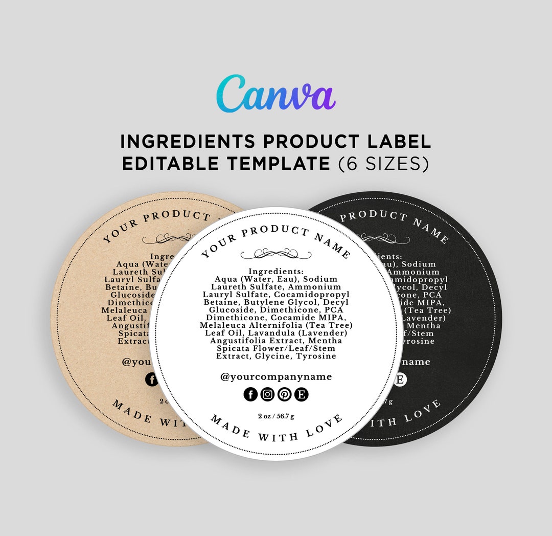 Printable Product Ingredients Label, Ingredients Back Circle Label ...