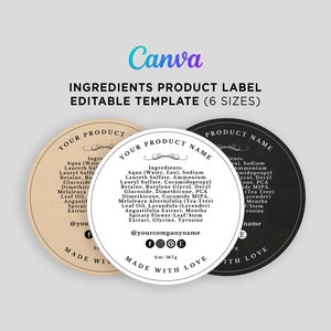 Printable Product Ingredients Label, Ingredients Back Circle Label ...