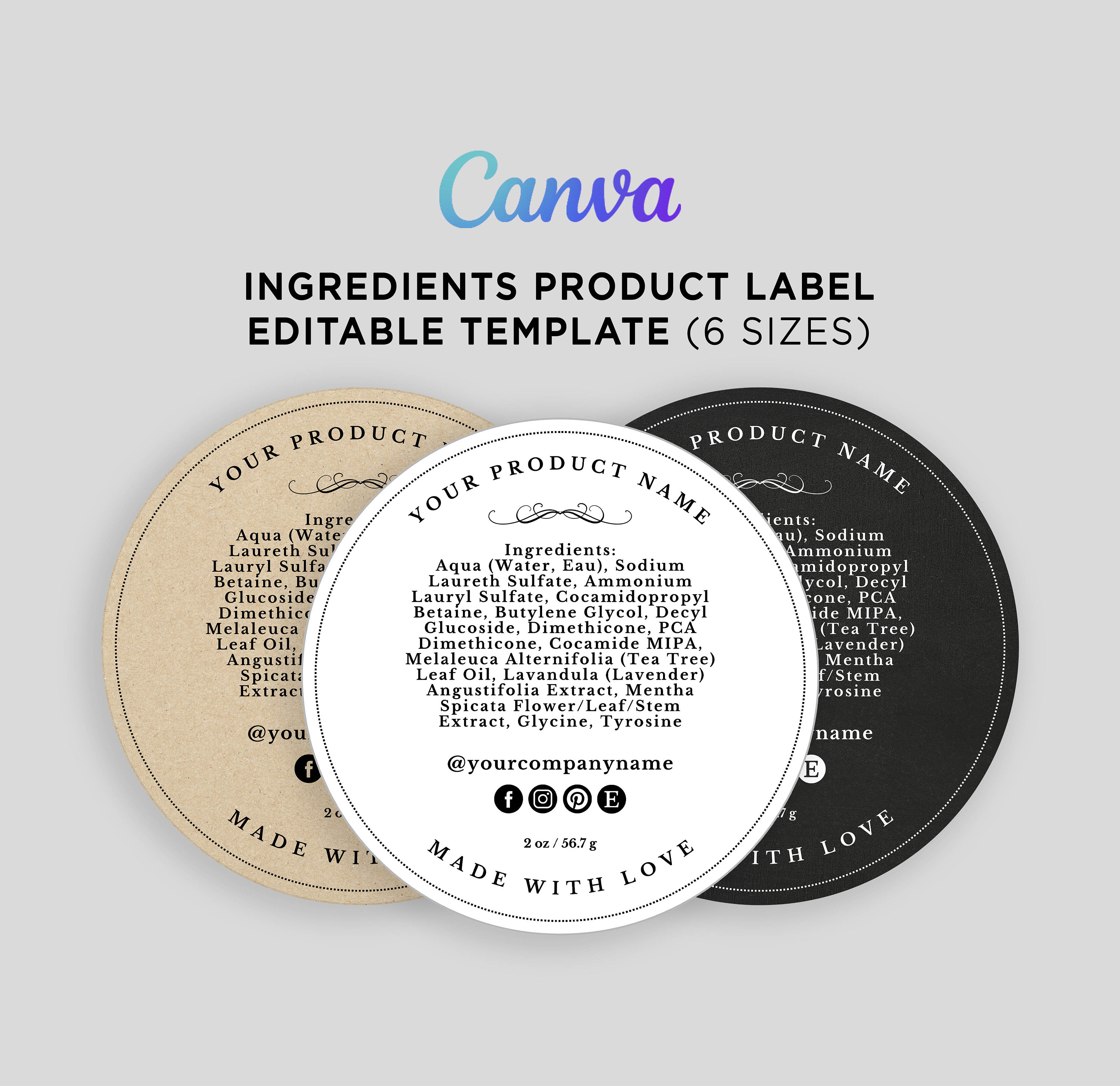 Printable Product Ingredients Label, Ingredients Back Circle Label ...