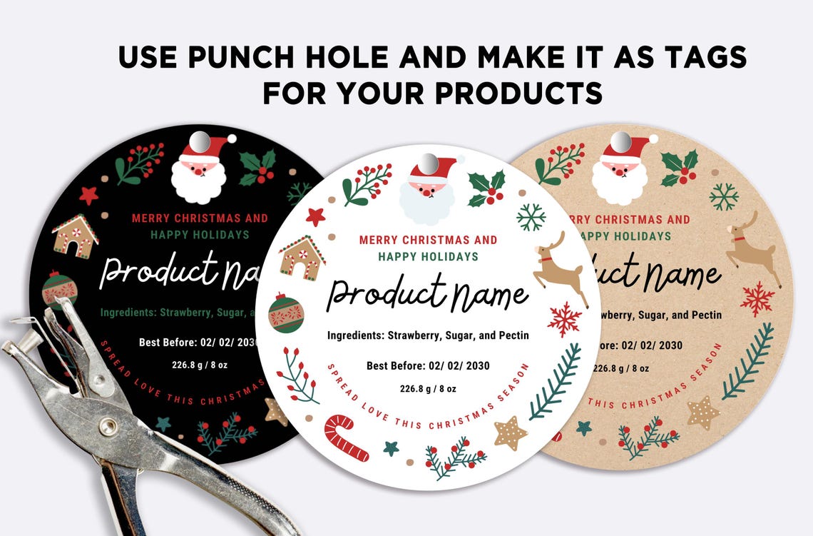 Christmas Round Labels, Christmas Round Tags, Holiday Canning Tags ...